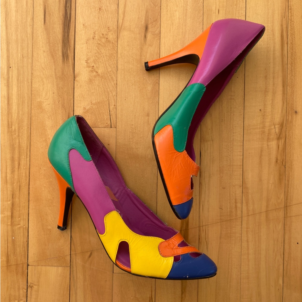 Vintage 80s Color-Blocked Candies Heels. Size 7. - Gem